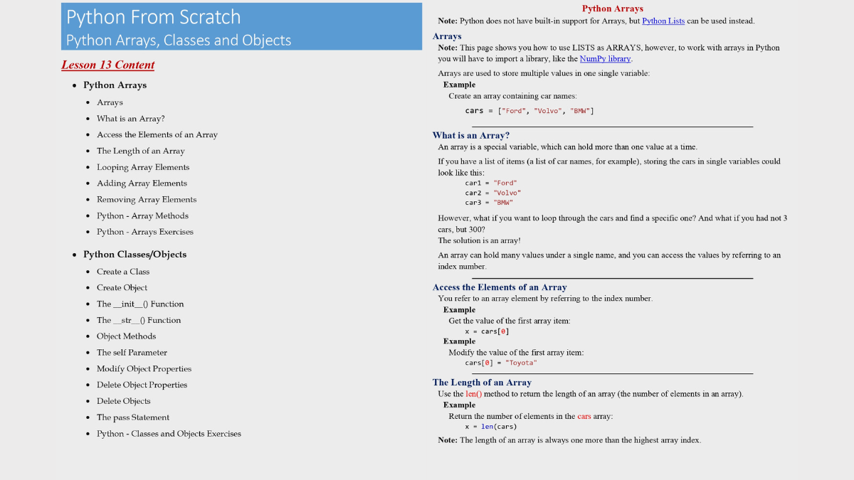 Python From Scratch Lesson 13 (Arrays, Classes and Objects)
